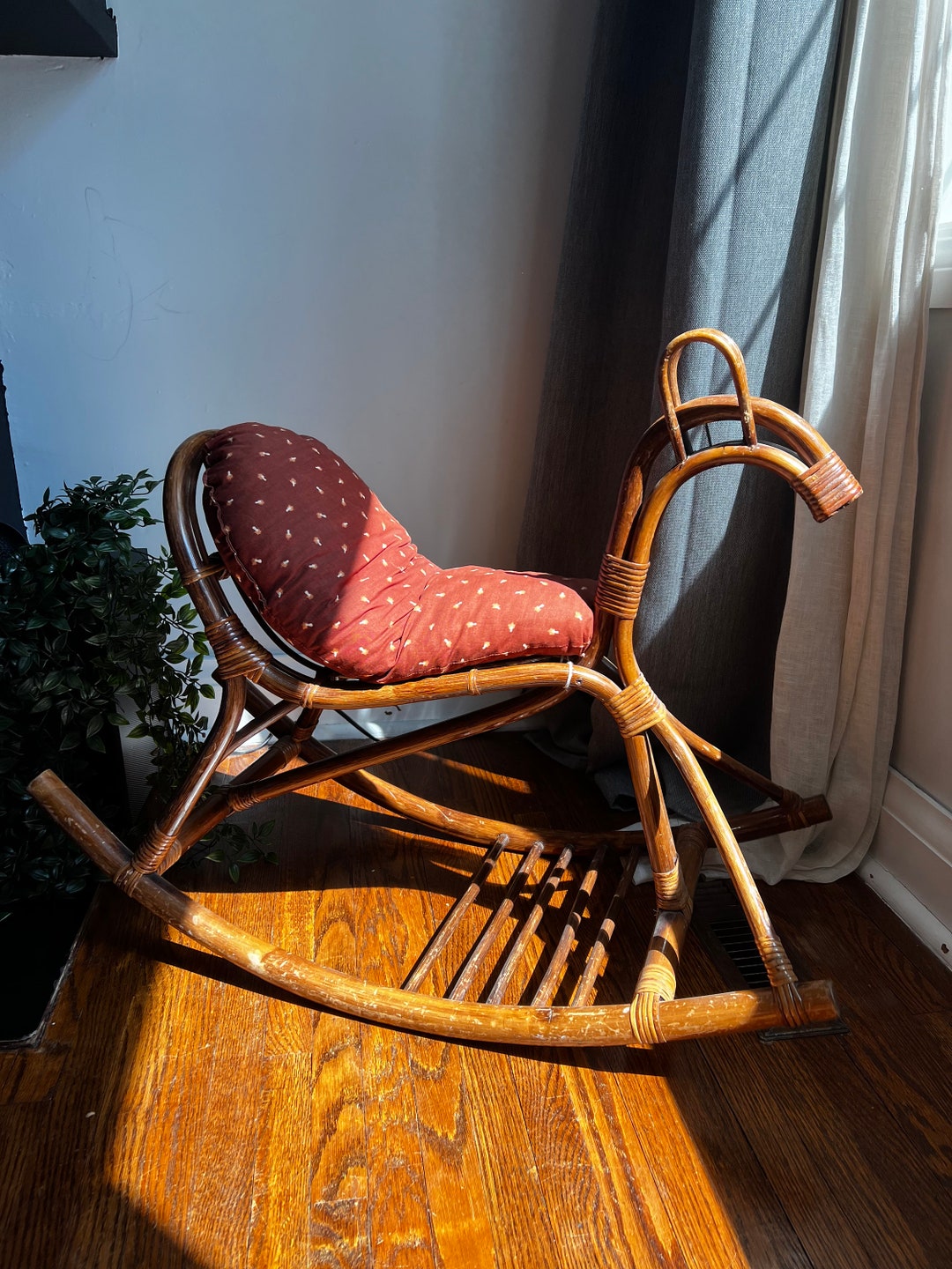 Mid Century Rattan Rocking Horse, Photo Prob, Childs Toy, Boho Decor ...