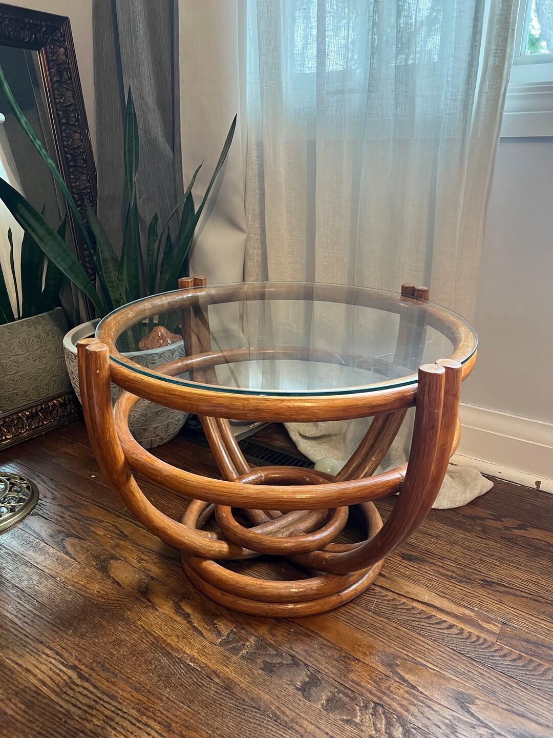 Vintage Rattan Table With Glass Top – Boho Furniture – Mid-century ...