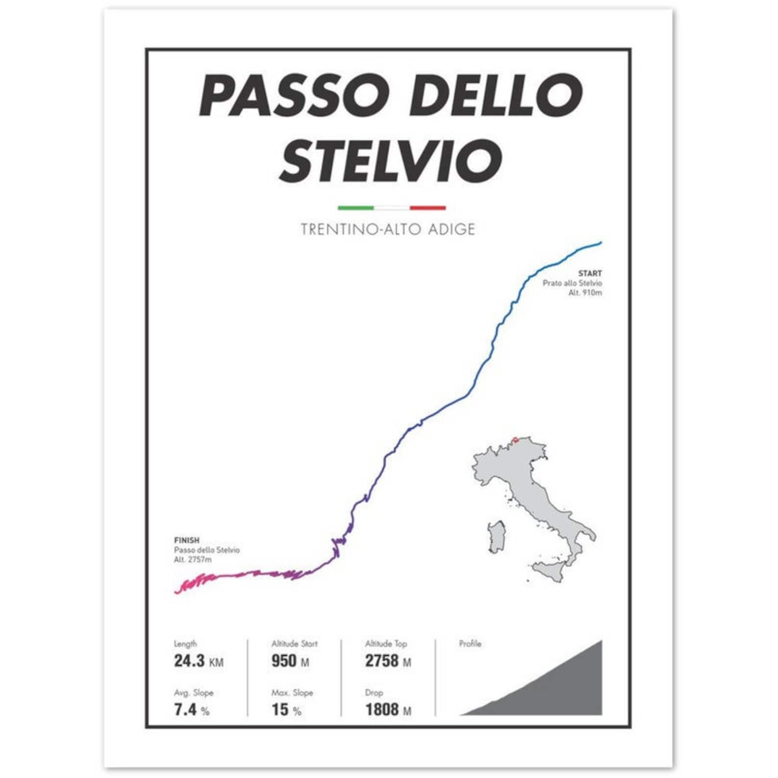 Passo dello Stelvio Poster white various Sizes, poster of the Stelvio ...