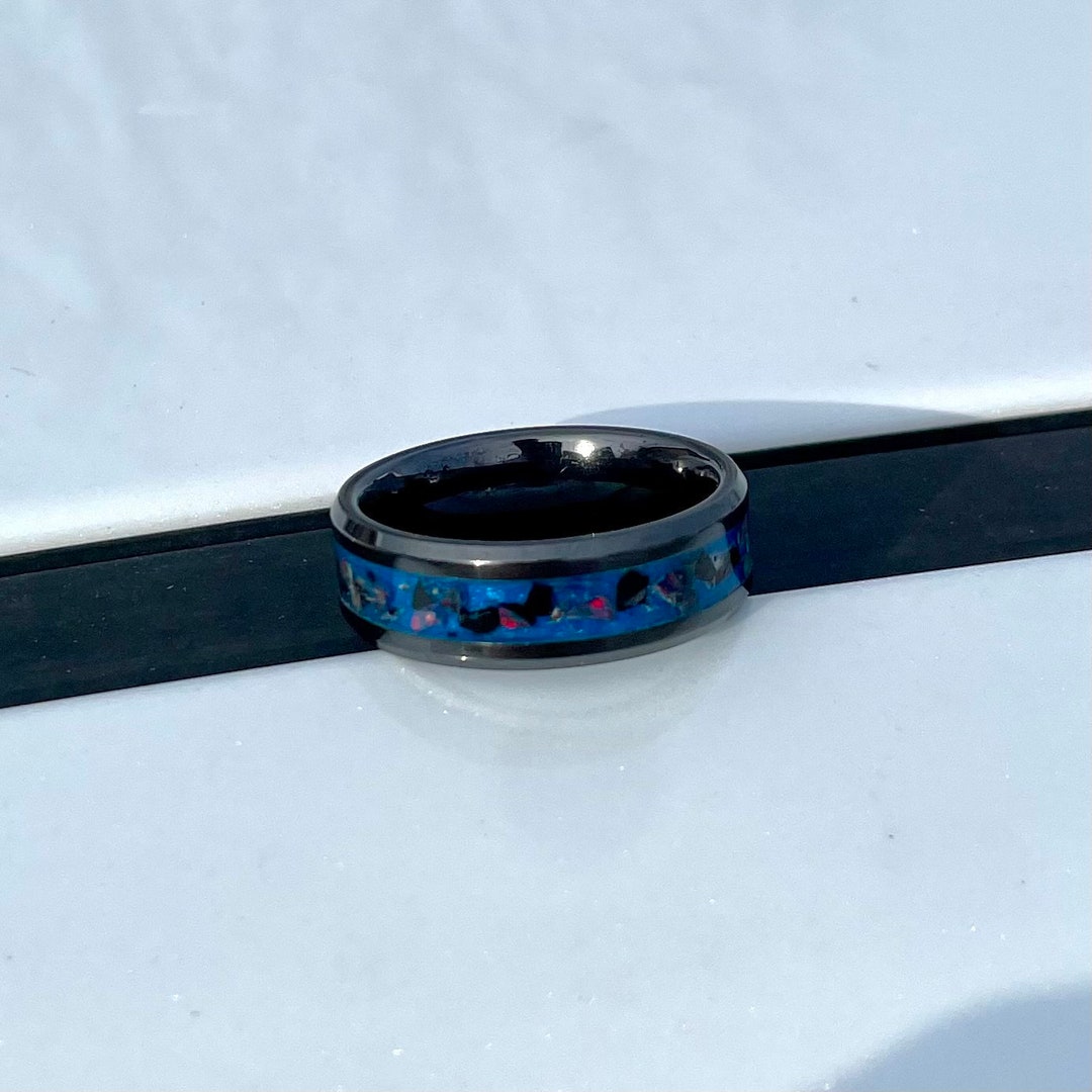 Twilight Zone - Opal Ring, Glow Ring, Inlay Ring, Black Ceramic ...