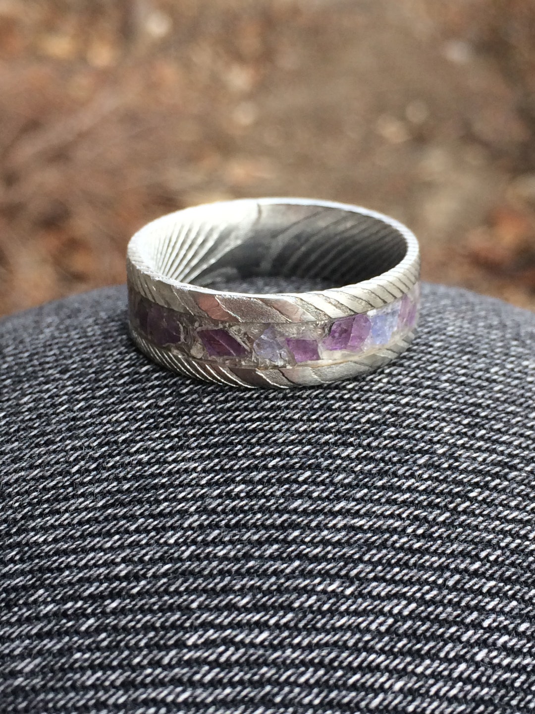 Violet Skies Inlay Ring, Damascus Steel, Jewelry for Men, Jewelry for ...