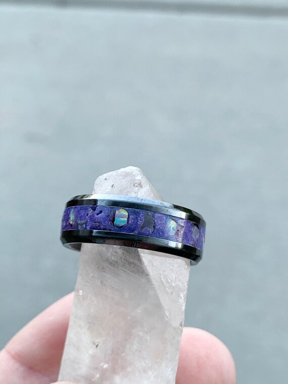 Violet Cosmos Glow Ring Inlay Ring Black Ceramic Jewelry | Etsy