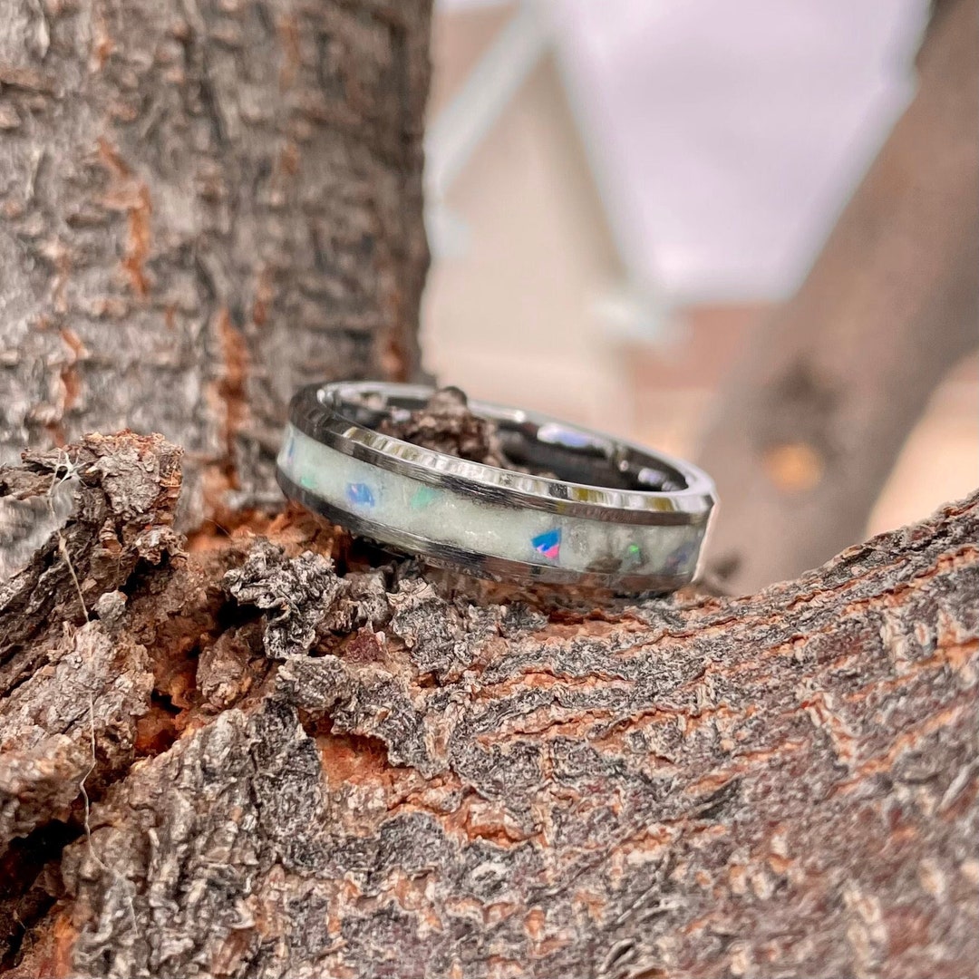 Icy Neptune - Glow Ring, Inlay Ring, Tungsten Ring, Jewelry for Men ...