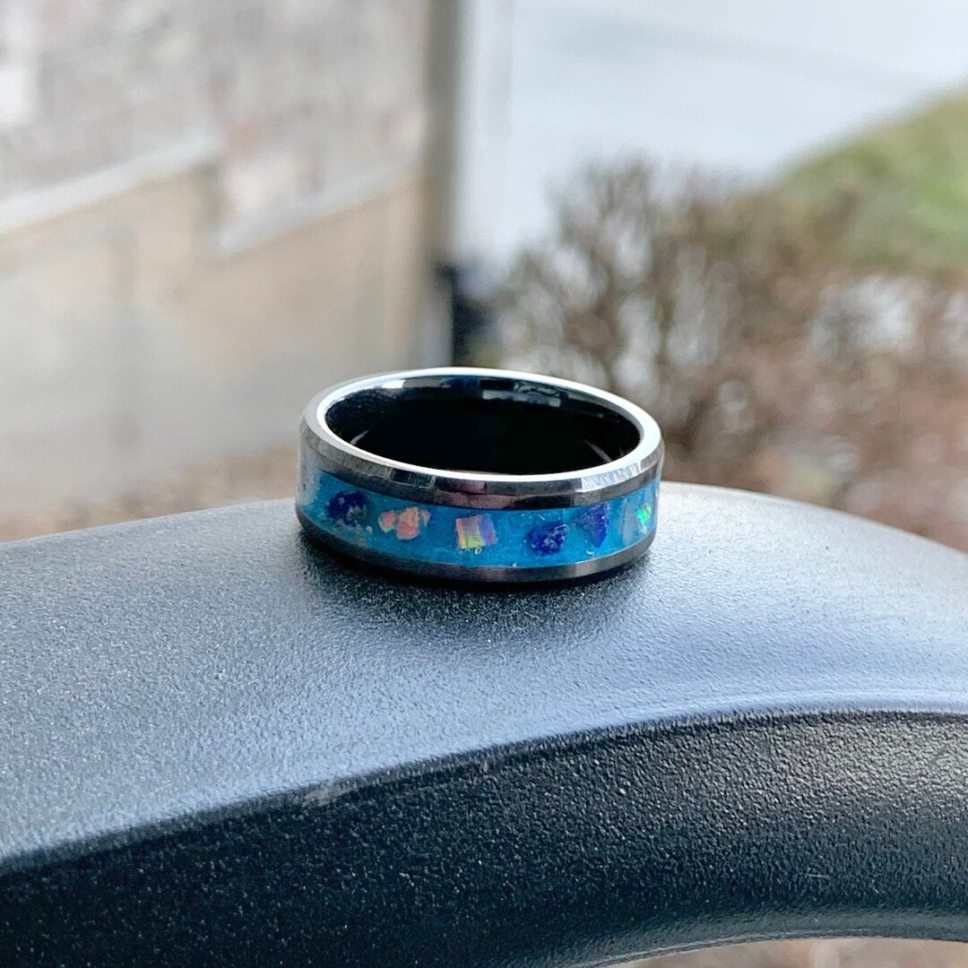 Blue Paradise - Glow Ring, Inlay Ring, Black Ceramic, Jewelry For Men ...