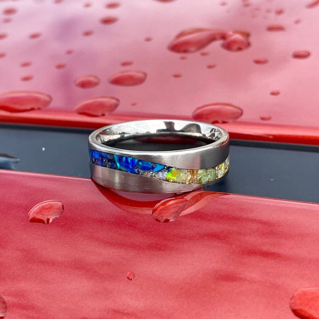 Ocean Waves - Inlay Ring, Titanium Ring, S-wave Channel Ring, Jewelry ...