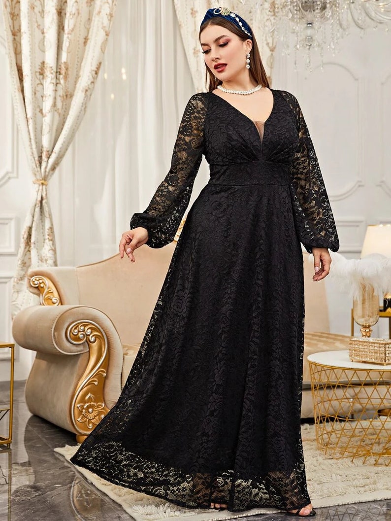 Plus Size Party Dress Plus Size Mesh Lace Formal Dress Plus Etsy