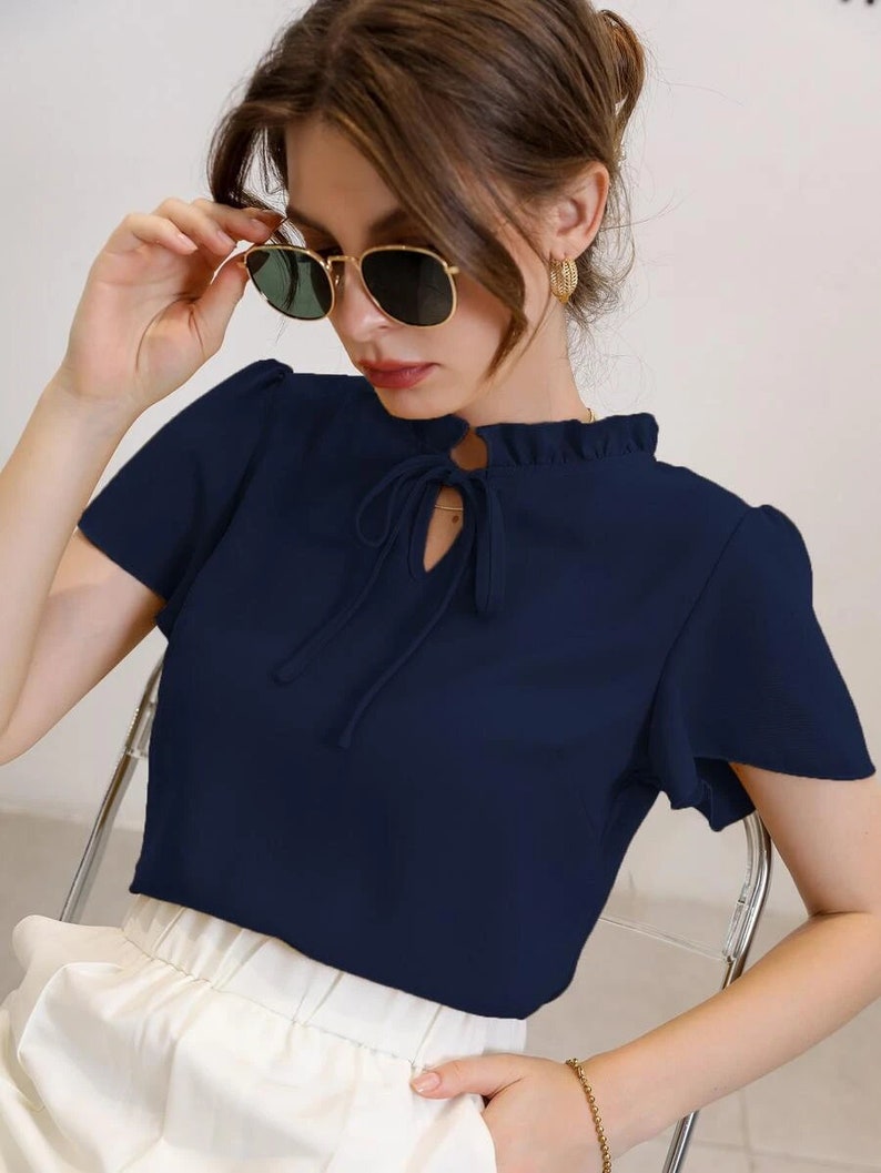 Cute Women Blouse Women Tops Women Shirt Tie Neck Puff - Etsy