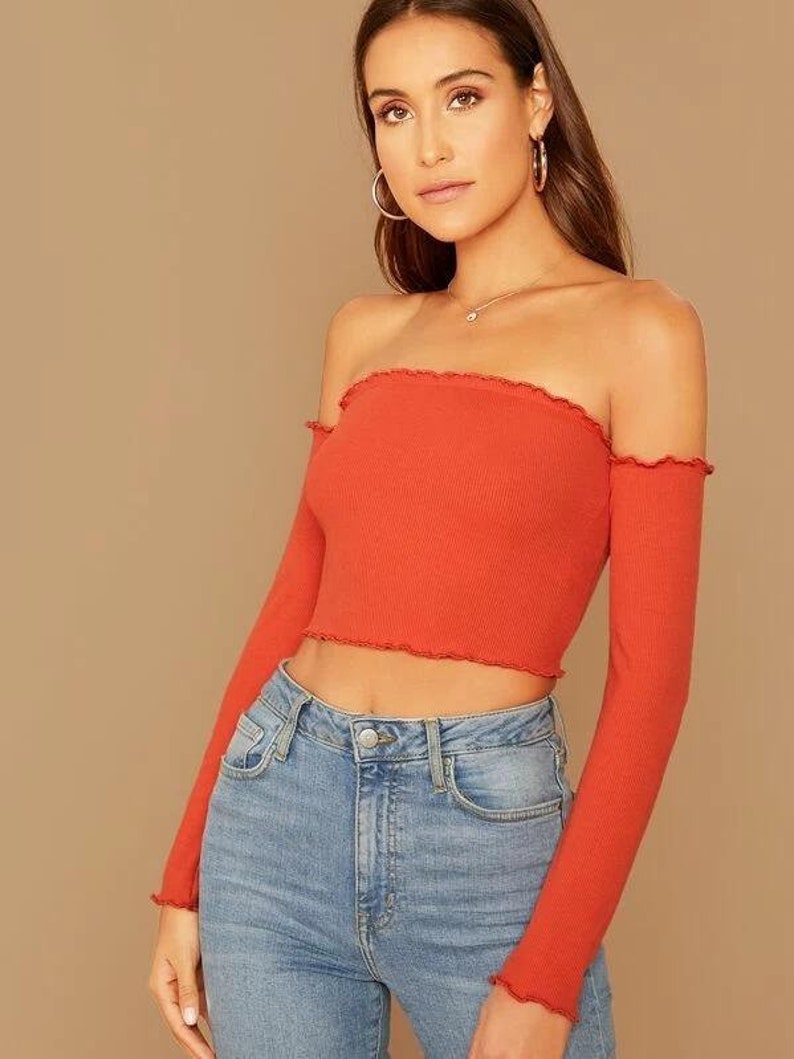 Women Sexy Lace Up Crop Top Lettuce Edge Rib Knit Fitted Crop Etsy