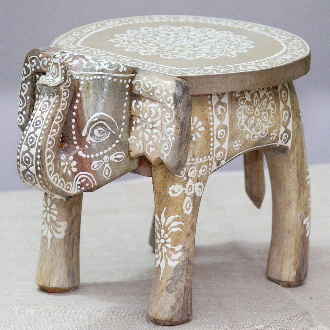 Hand Painted Colorful Wooden Elephant Decorative Showpiece Stool (8 ...