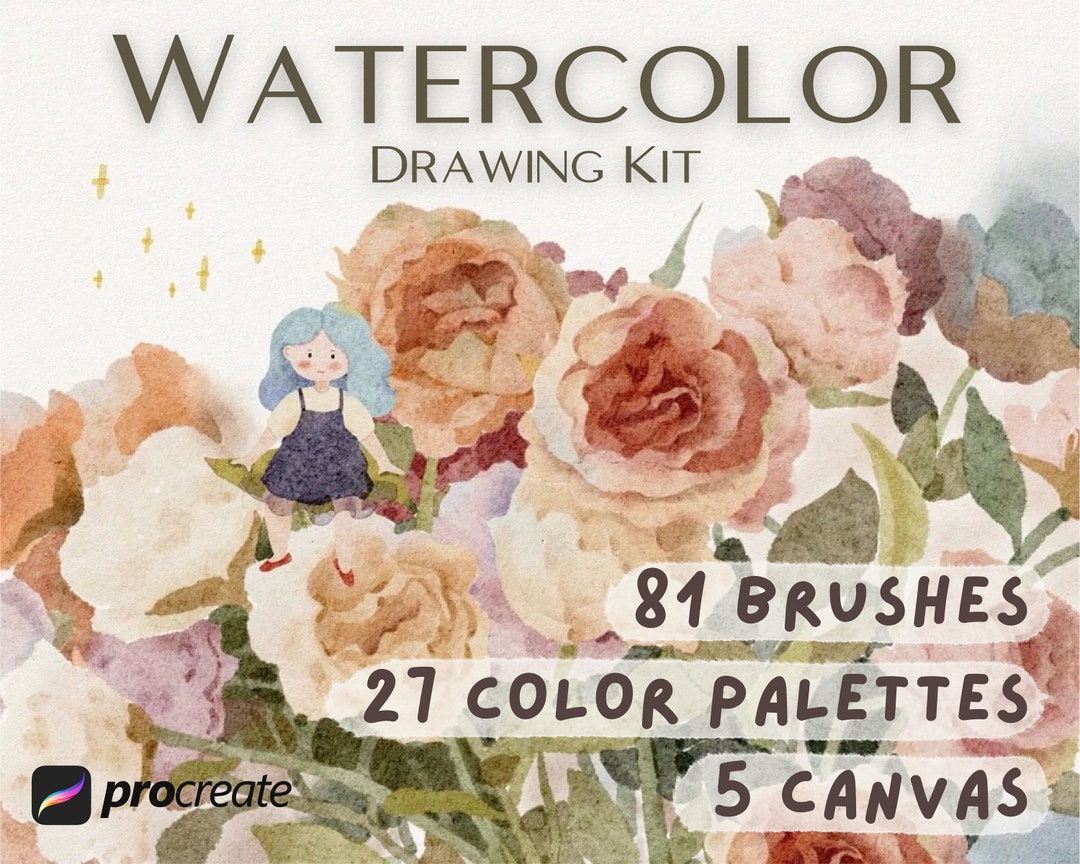81 Procreate Brushes Watercolor Drawing Kit, Color Palettes, Paper ...