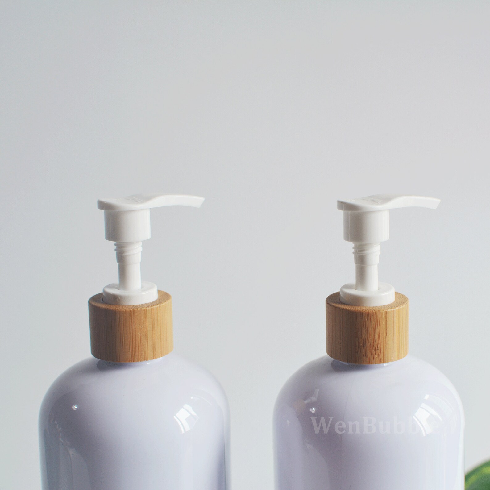 500ml 16oz Natural Bamboo Wooden Soap Dispenser Bottle, Plastic White ...