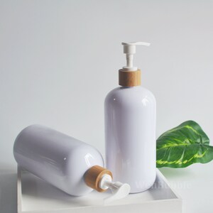 500ml 16oz Natural Bamboo Wooden Soap Dispenser Bottle, Plastic White ...