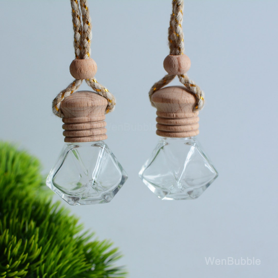 1-200pcs 8ml Empty Clear Glass Diamond Wooden Car Hanging Air Diffuser ...