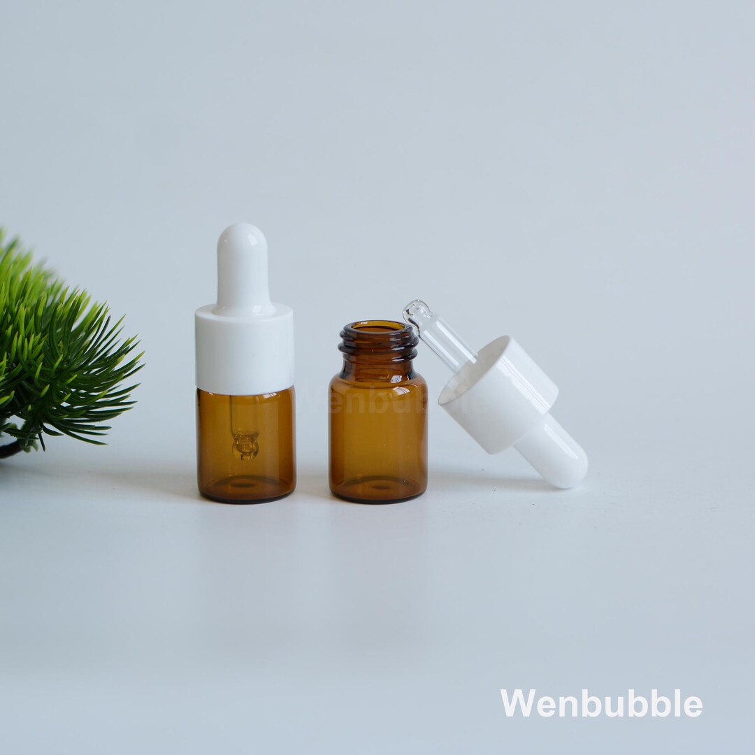 1-200pcs 5ml Amber Glass Sample Vials Serum Essential Oil Dropper ...