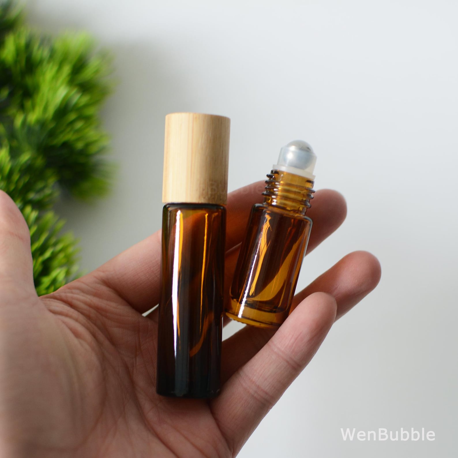 1-500pcs 5ml 10ml Bamboo Wooden Shiny Amber Glass Roll on Bottle ...