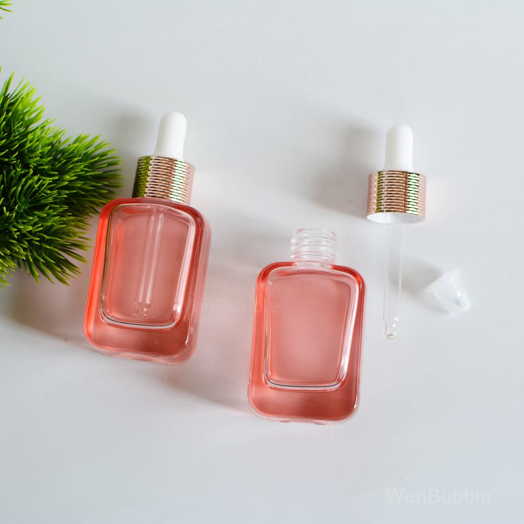 1-200pcs 30ml 1oz Pink Red Square Glass Essential Serum Oil Dropper ...