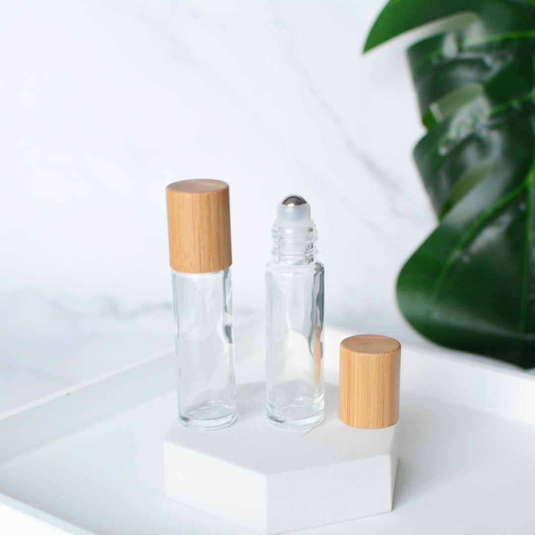 10ml Clear Glass Essential Oil Roller Bottles, Natural Bamboo Wooden ...