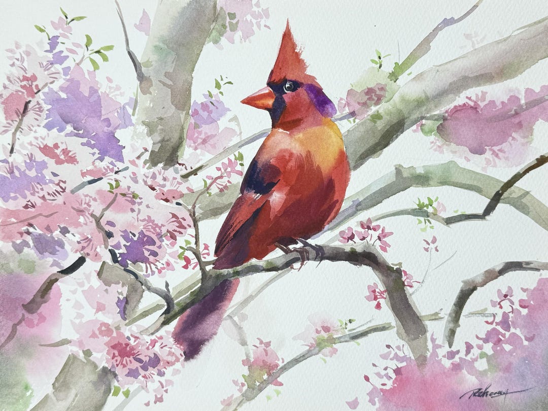 Cardinal Bird, Original Art Watercolor Painting, Wall Decor, Gift ...