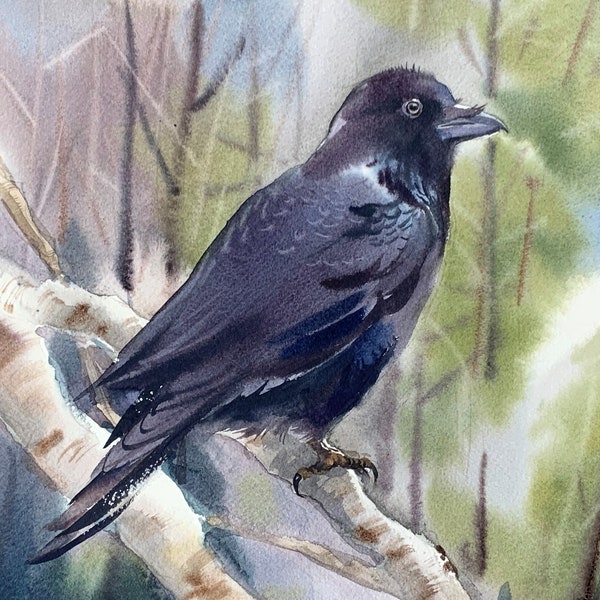Raven Watercolor - Etsy
