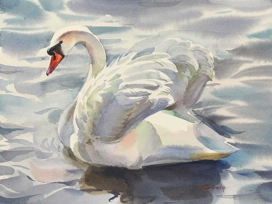 Swan Original Art Watercolor Painting Wildlife NOT A PRINT - Etsy