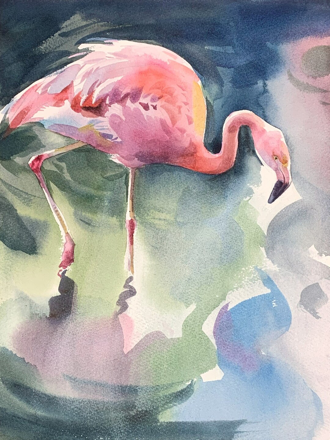 Flamingo Red Bird Original Art Watercolor Painting Wall Décor Gift ...