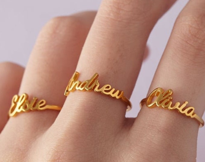 Custom Name Ring Personalized Stacking Ring Skinny Stackable Names Ring ...