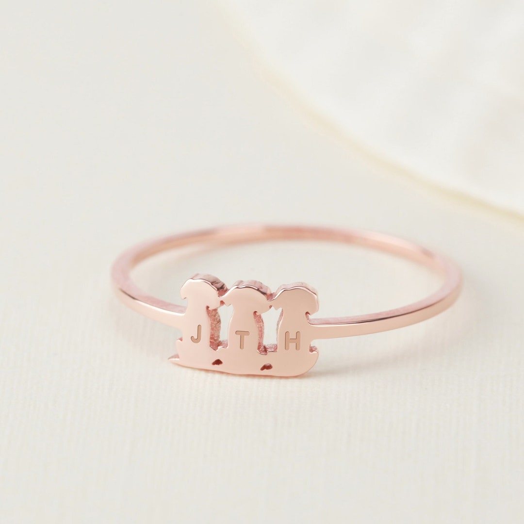 Custom Pet Ring, Gift for Dog Cat Pet Lover, Engraved Pets Initials ...