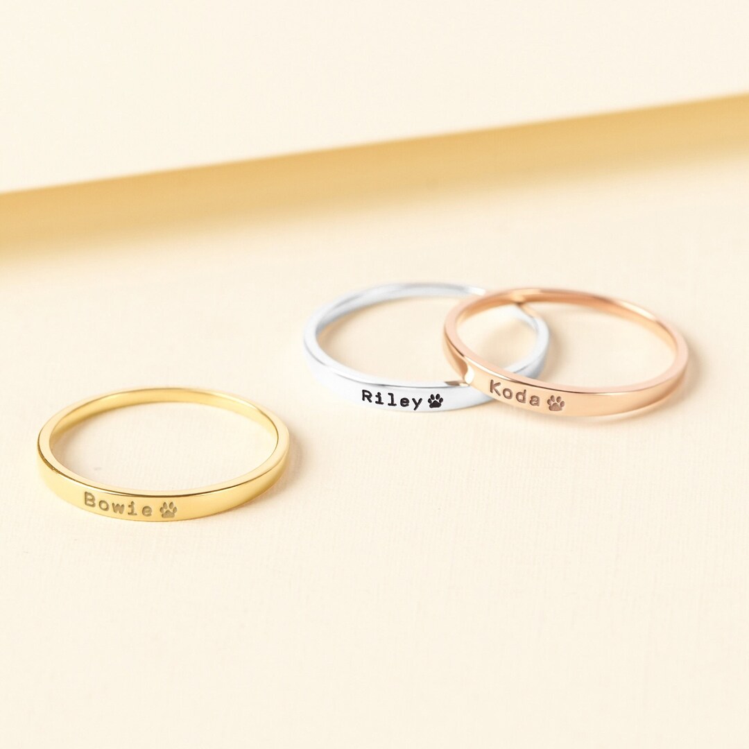 Dog Ring, Pet Memorial Ring, Personalized Pet Name Ring, Paw Print Ring ...