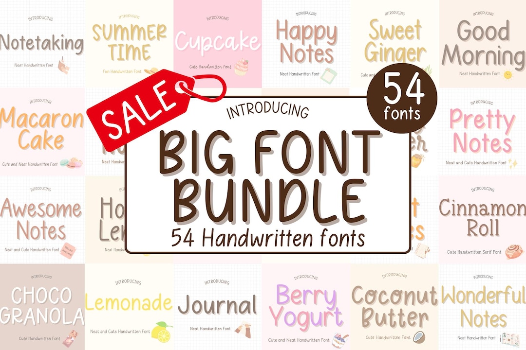 Big Font Bundle, 54 Cute Handwritten Fonts, Cute Handwriting Font ...