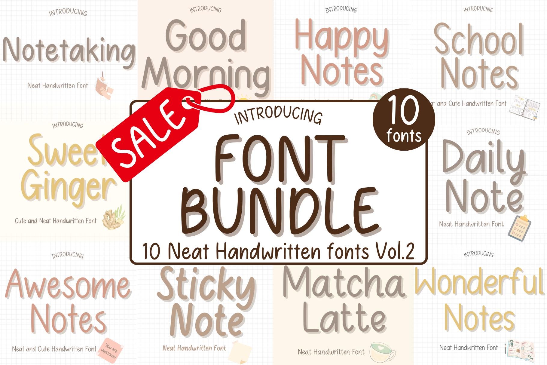 Neat Handwritten Font Bundle: 10 Fonts for Digital Planning (OTF, TTF ...