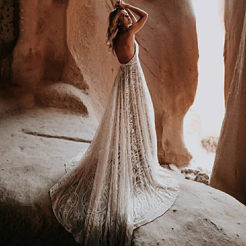 Bohemian Wedding Dress Lace A Line Boho Individual Size Sexy - Etsy