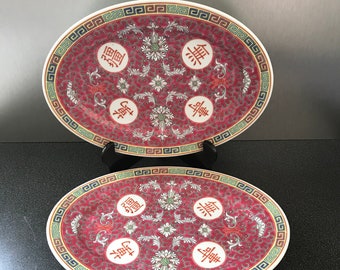 Chinese Mun Shou Porcelain Oval Platter Wanshou Wujiang Longevity ...