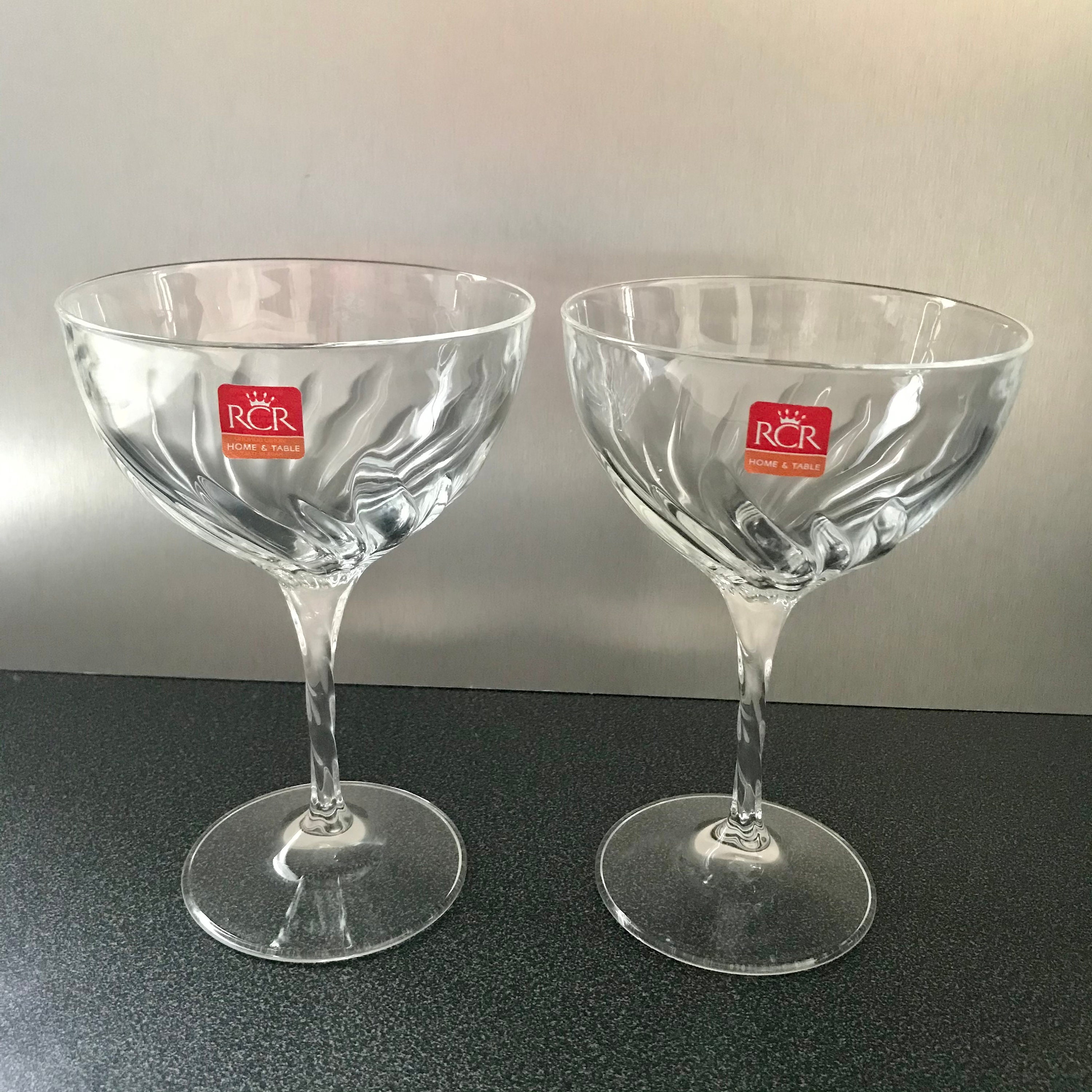 RCR Crystal Glass Cristallin Swirled Champagne Glasses Set of 2 Made in ...