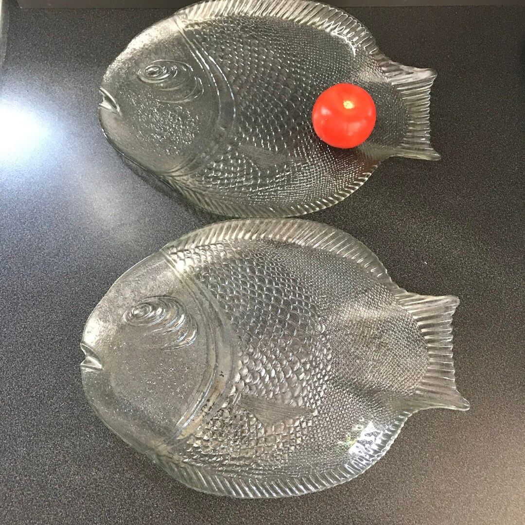 Pasabahce Clear Light Green Color Large Glass Fish Plate Set of 2 - Etsy