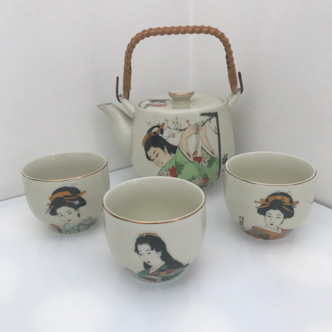 Porcelain Geisha Tea Set Signed Vintage Japan - Etsy