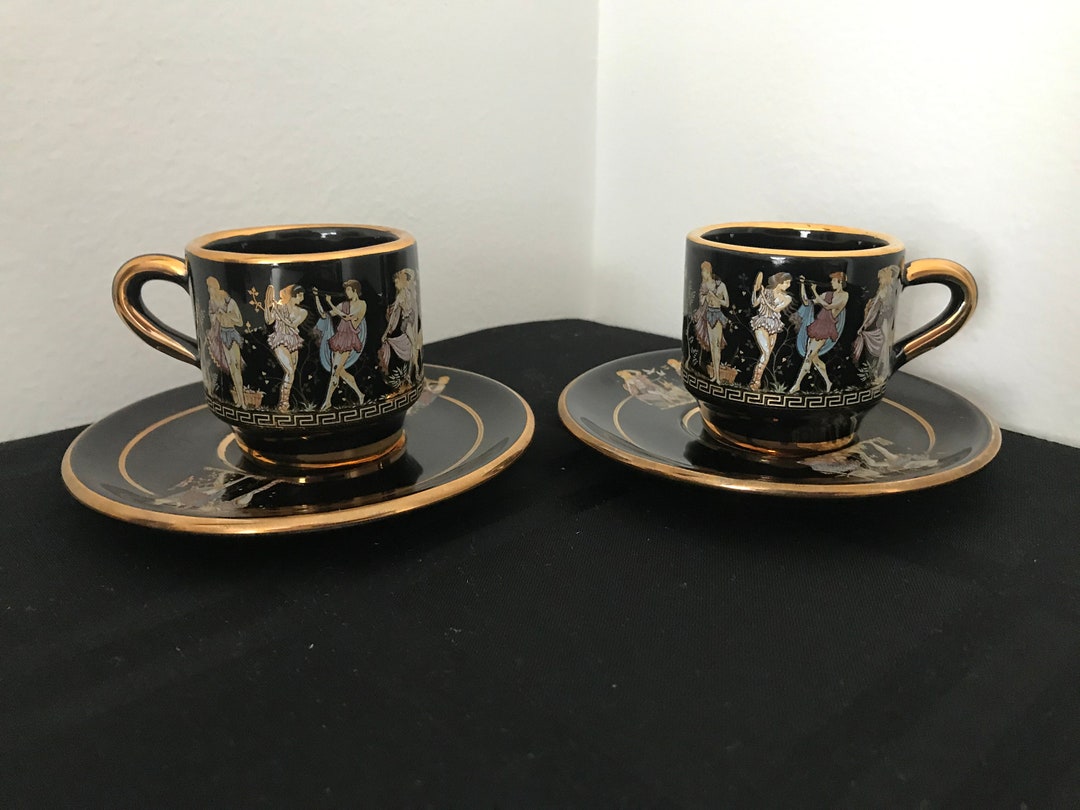 Greek Espresso Cups and Saucers T Dagounis Hand Made in Greece 24 Karat ...