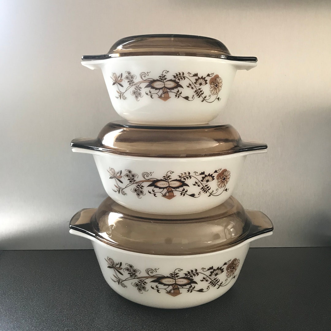 Pyrex England JAJ Brown Wine Set of 3 Casserole Dish With Smoked Brown ...