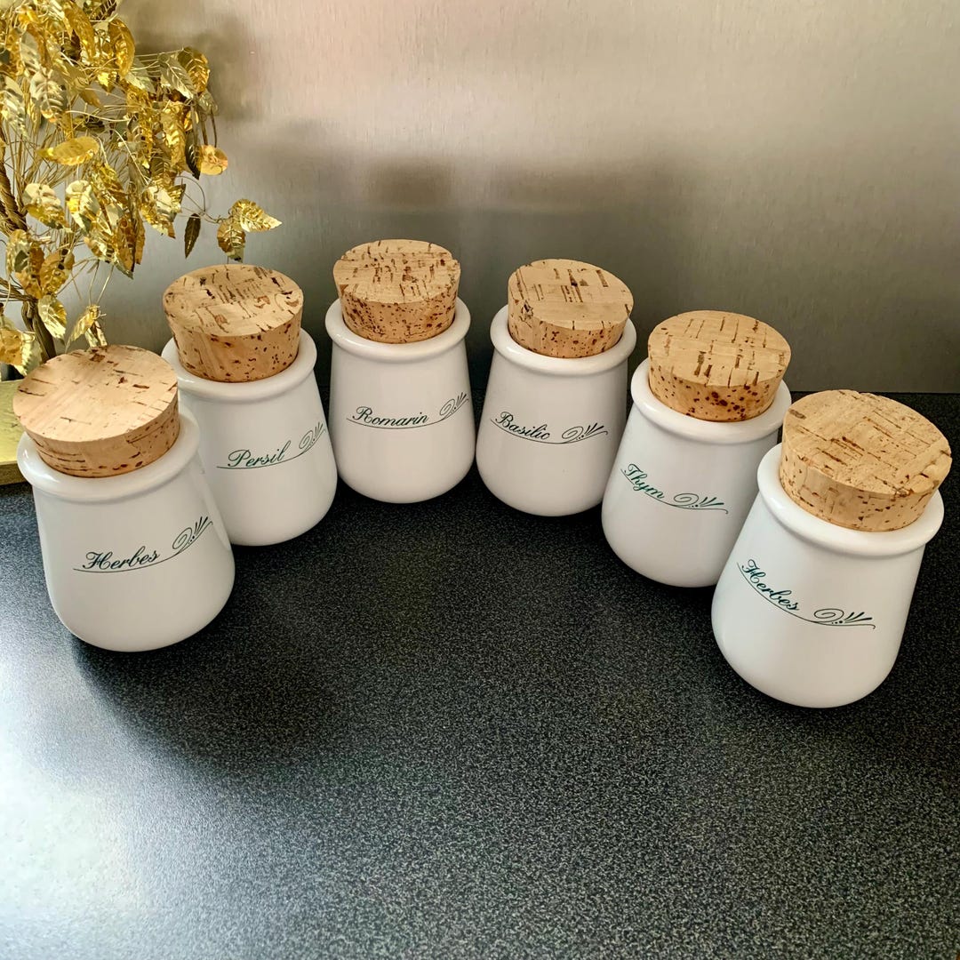 Vintage French Fine Herbs Porcelain Jars/containers Collection Set of 6 ...