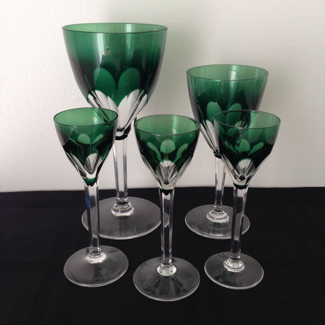 Vintage VSL Val St-lambert Teal Crystal Wine Glasses Gevaert Pattern ...