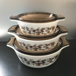 Pyrex England JAJ Brown Wine Set of 3 Casserole Dish With Smoked Brown ...