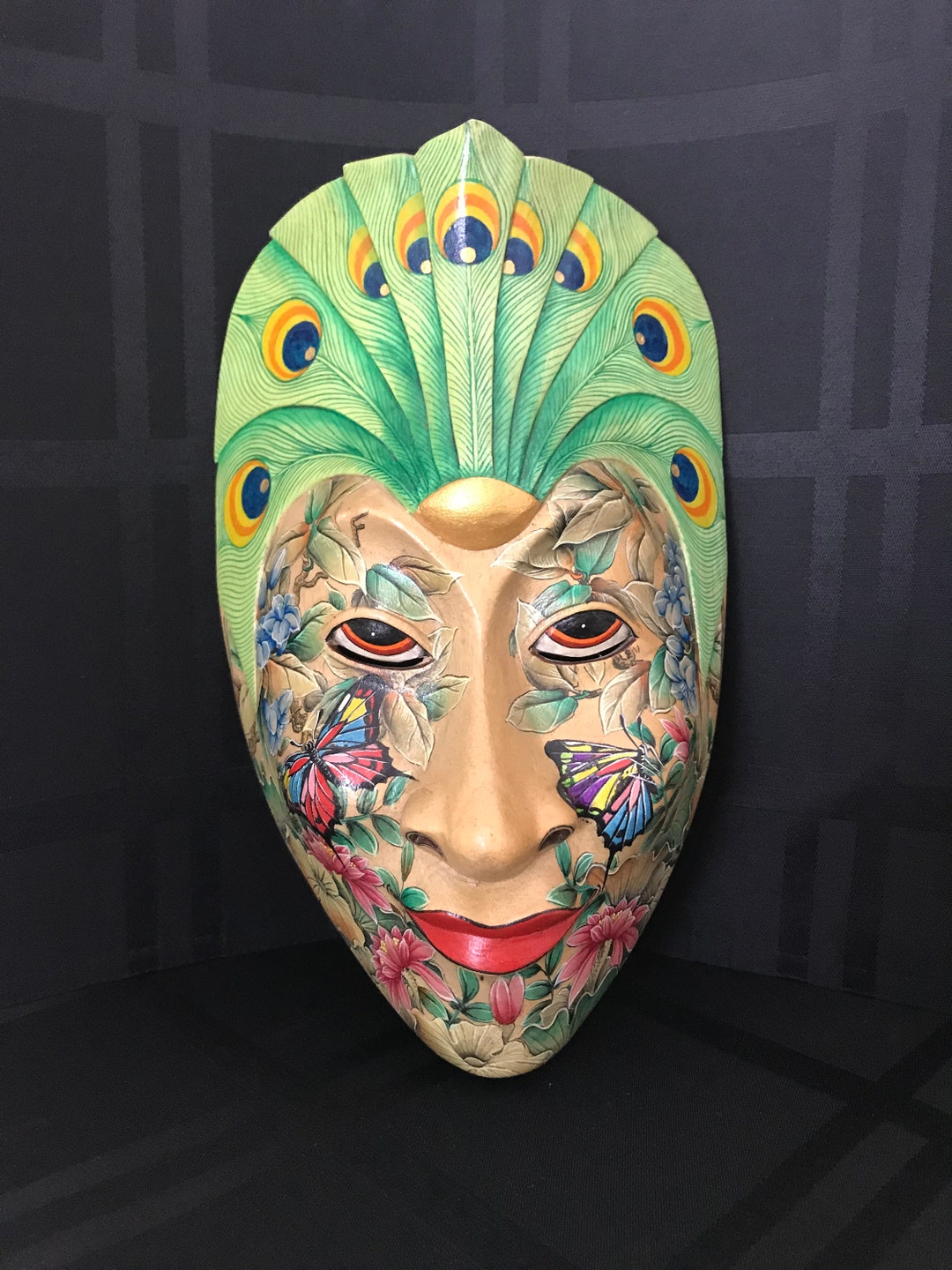 Balinese Hibiscus Wood Flower and Butterfly Goddess Garden Mask - Etsy