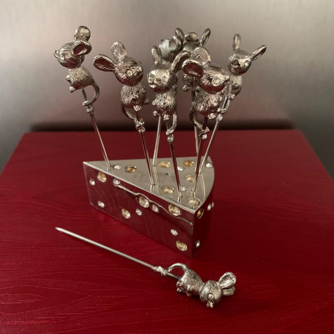 Mice Cheese Picks and Holder With Crystals Set of 8 Picks - Etsy
