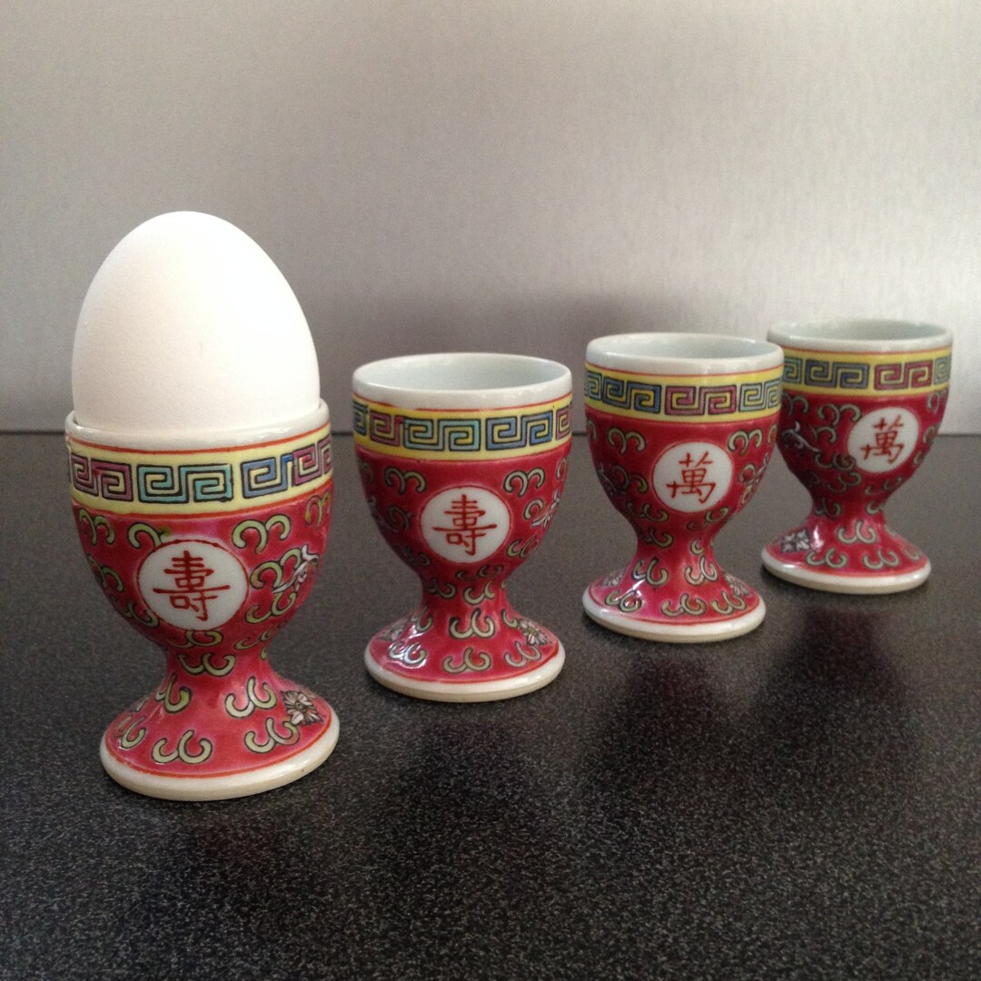Vintage Chinese Mun Shou Porcelain Egg's Holder Cup Longevity Famille ...