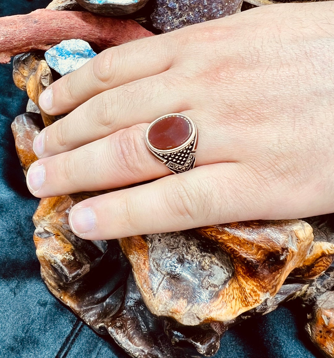 Agate , Silver Men Ring With Agate Stone Handcraft 925K Sterling Silver ...