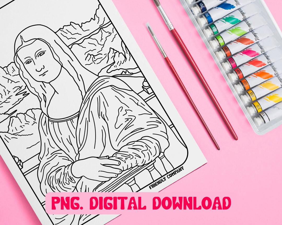 Mona Lisa by Leonardo Da Vinci Colouring Page - DIGITAL DOWNLOAD - Etsy
