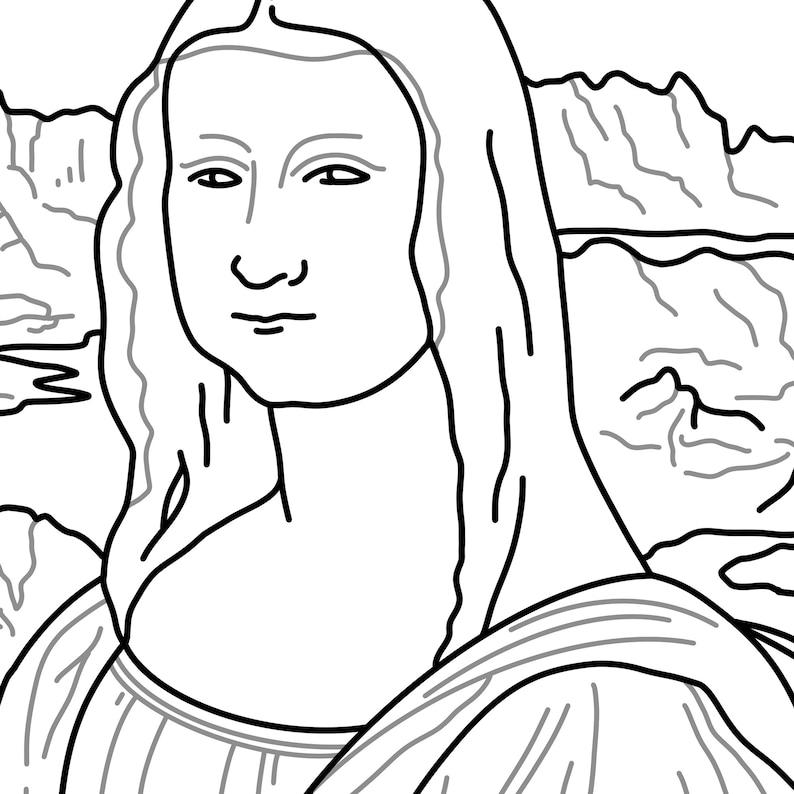 Mona Lisa by Leonardo Da Vinci Colouring Page DIGITAL DOWNLOAD - Etsy