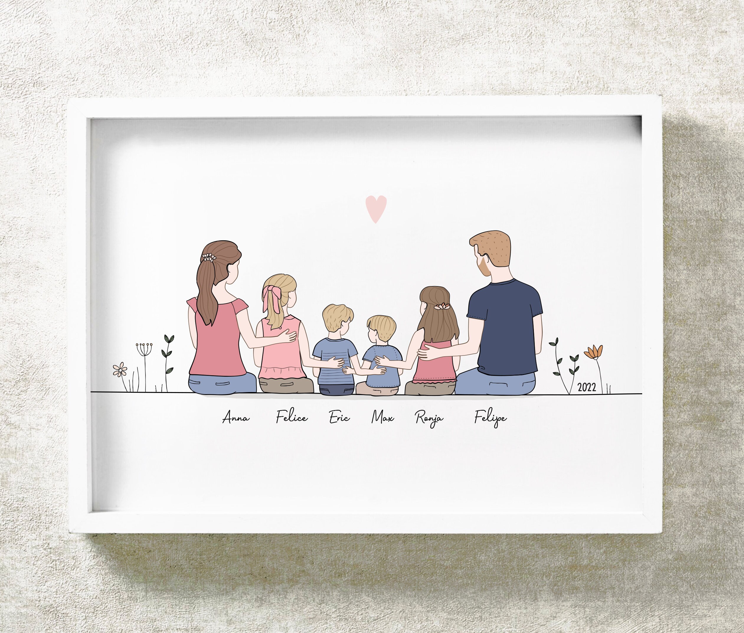 Doodle Family Illustration With Pet, Customized Family Portrait, Liner ...