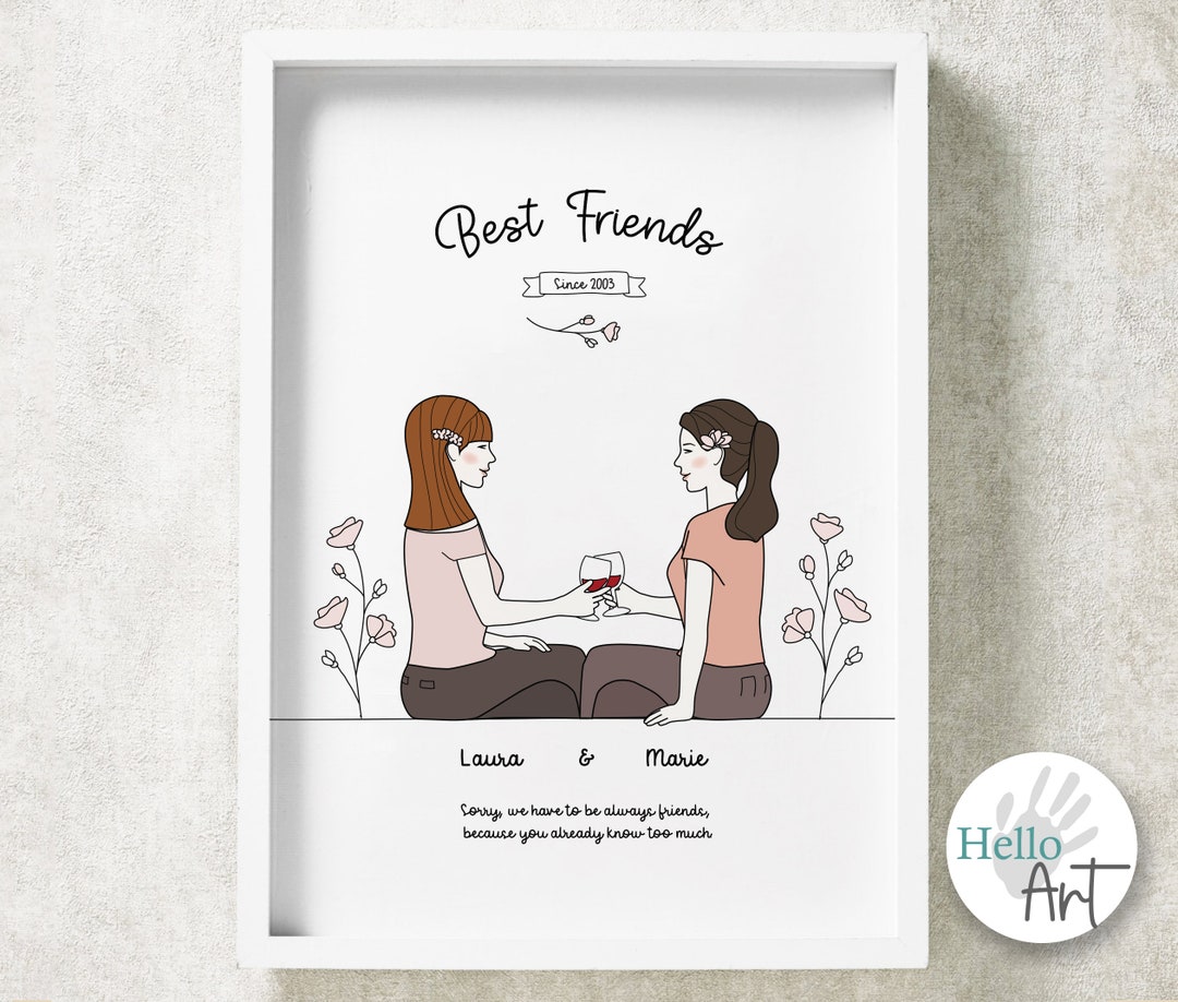 Friendship Gift, Best Friend Illustration, Personalised Friendship Gift ...