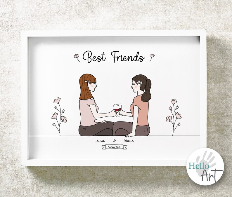 Friendship Gift, Best Friend Illustration, Personalised Friendship Gift ...