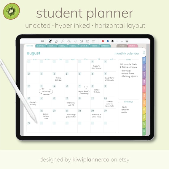 Calendars & Planners Digital Planner Hyperlinked Notability Horizontal ...